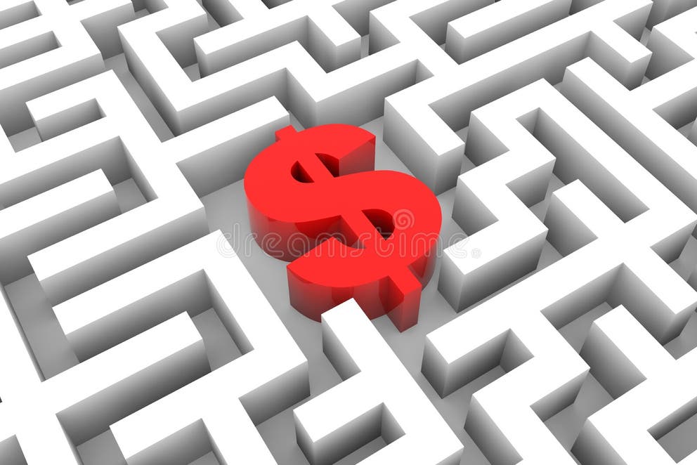 Red Dollar Sign into the Maze. Stock Illustration - Illustration of ...