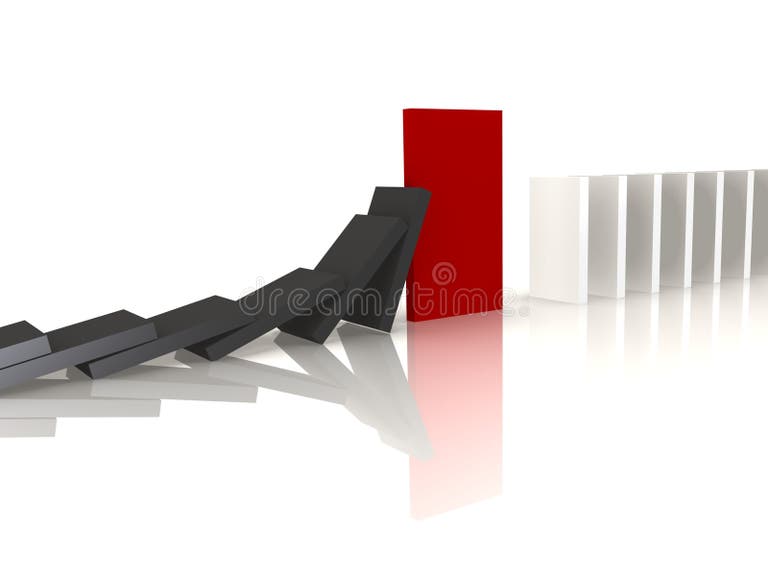 Red Domino Blocking the Fall - a 3d Image Stock Illustration ...