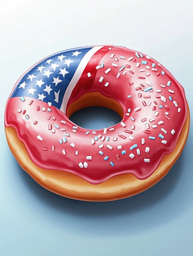 Red Donut with the American Flag on Top Stock Photo - Image of colorful, pink: 363808618