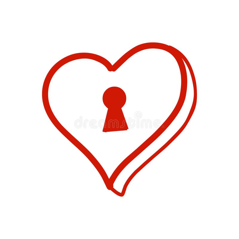 Red Doodle Heart Keyhole Icon Stock Vector - Illustration of drawn ...