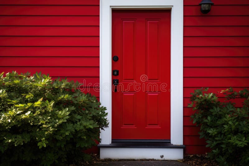 Red Door Featuring a Wirelessly Connected Doorbell Stock Photo - Image ...