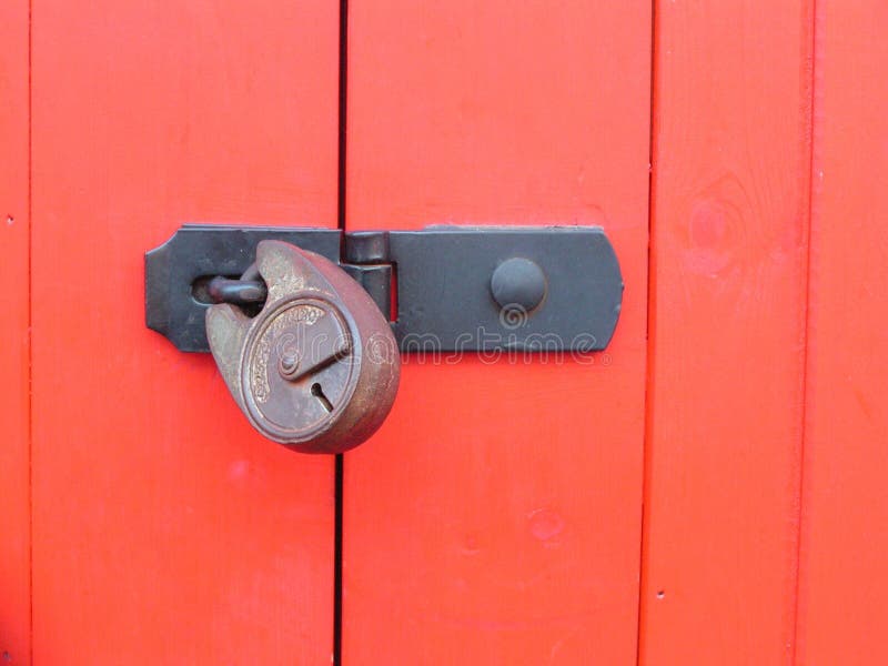 Red door & lock stock photo. Image of close, hasp - 18203520
