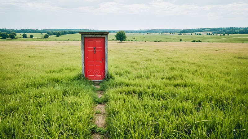 A Red Door in the Middle of a Field Stock Illustration - Illustration ...