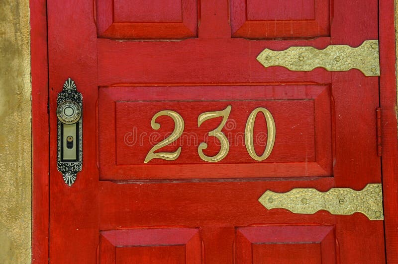 Red door number 230 stock photo. Image of gold, oriental - 63441944