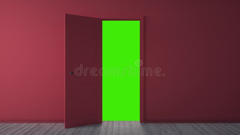 Red Door Opening To Green Screen, Chroma Key. 3d Rendering Stock Photo ...