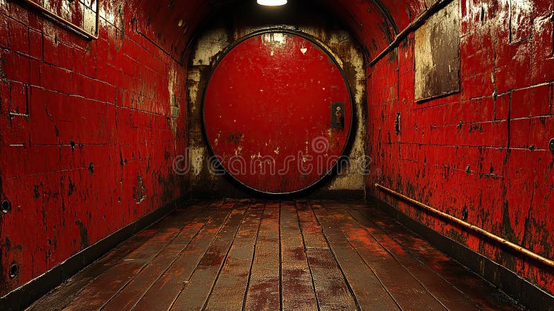 Red Door Tunnel Interior with Rusty Wood Floor Stock Illustration ...