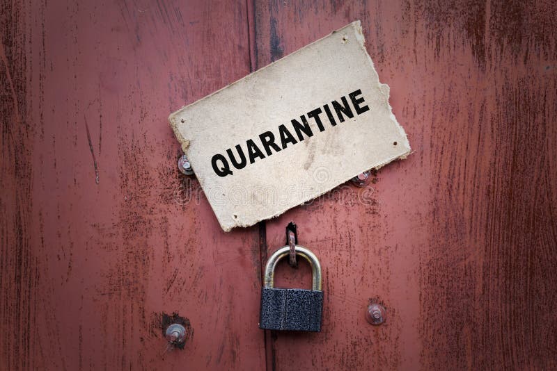 Red Door with Warning Sign Quarantine Stock Image - Image of ncov ...