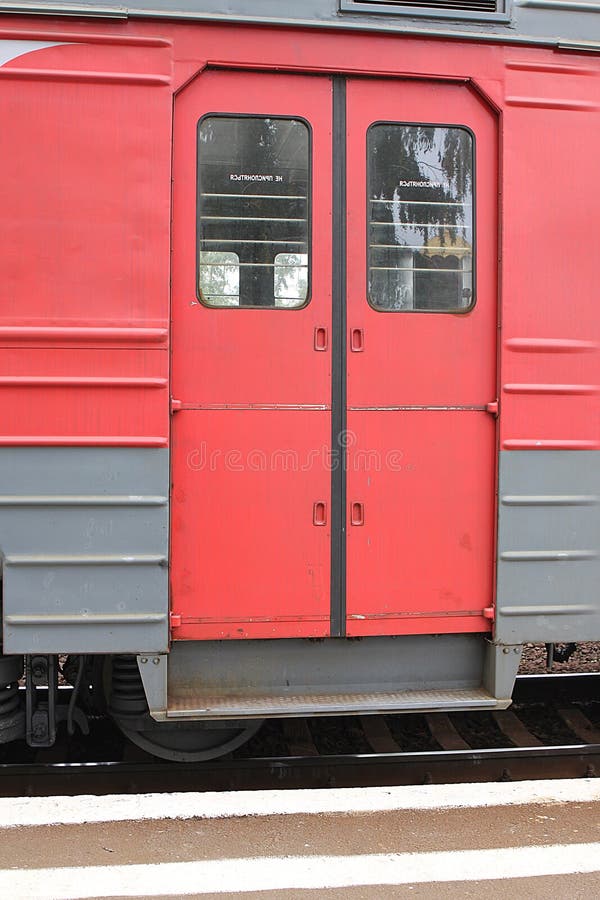Red Doors of a Carriage of an Electric Train at the Platform Stock ...