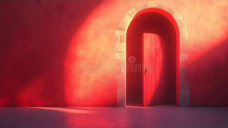 Red Doorway 3D Render: Archway, Sunlight, Open Door, Interior Design ...