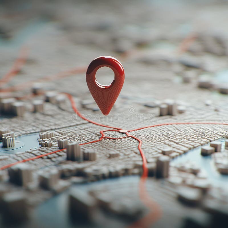 A Red Dot is Hovering Over a Map of a City Stock Image - Image of ...