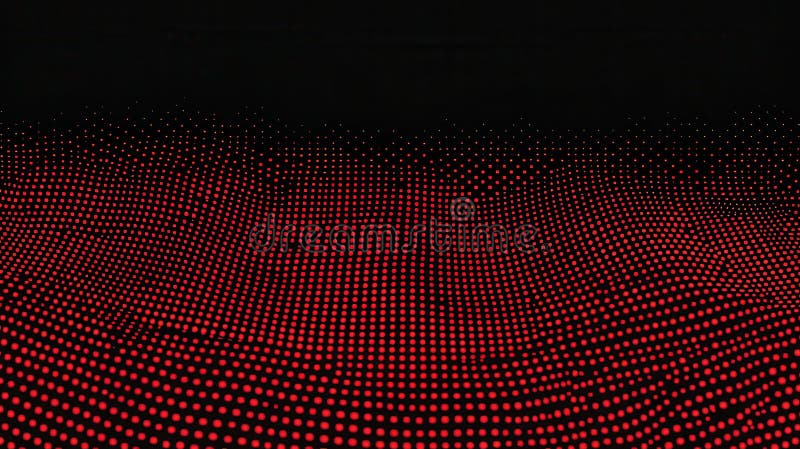 Red Dot Matrix Waves a Digital Horizon of Glowing Particles on Black ...
