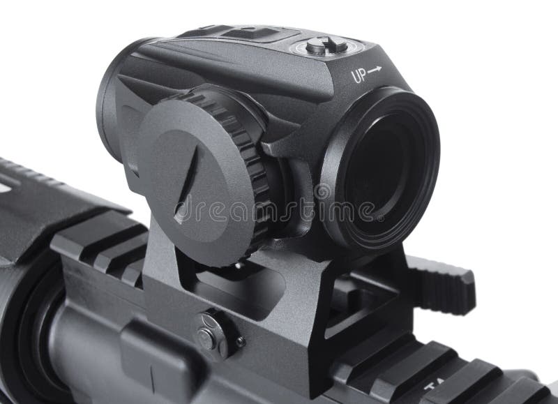 Red Dot Sight on an Assault Rifle Stock Photo - Image of optic, button ...
