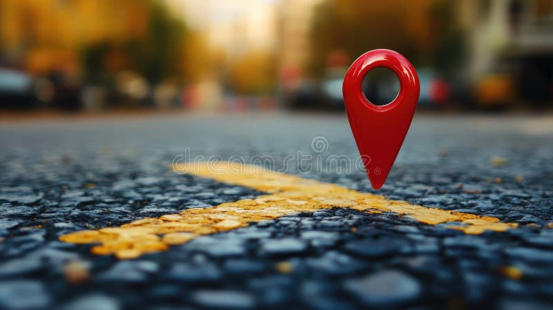 A Red Dot is on a Yellow Line on a Road Stock Illustration ...