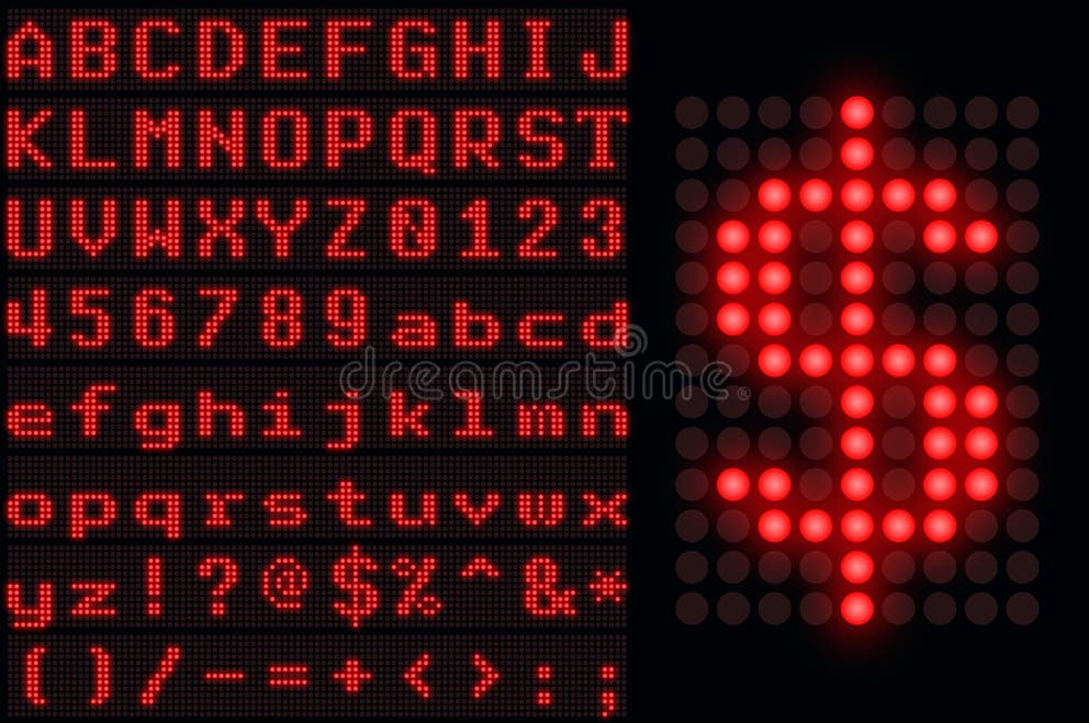 Red Dotted LED Display Letter Set Stock Vector - Illustration of ...