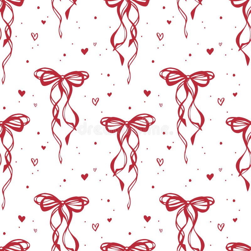 Red Double Bows and Hearts. Coquette Core Stock Illustration ...
