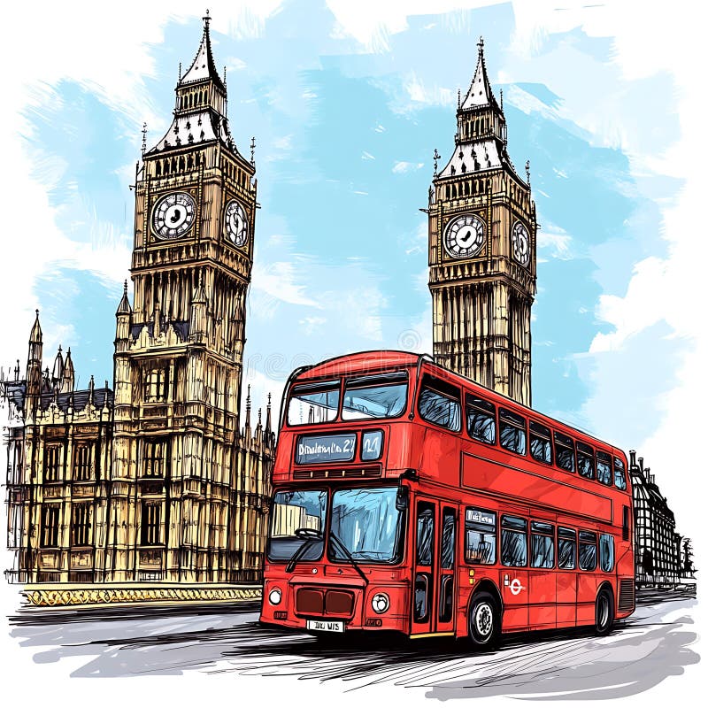 Red Double-decker Bus in Front of Big Ben Stock Illustration ...