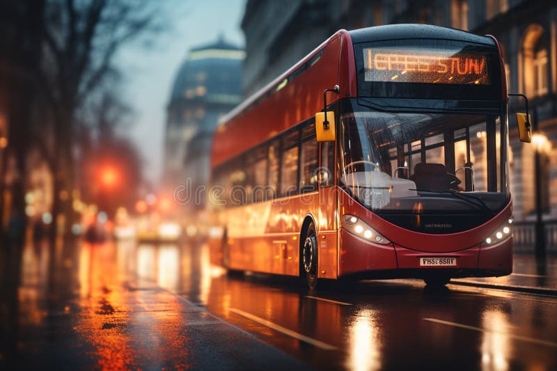 Red Double Decker Bus on the Road in London at Sunset Stock ...