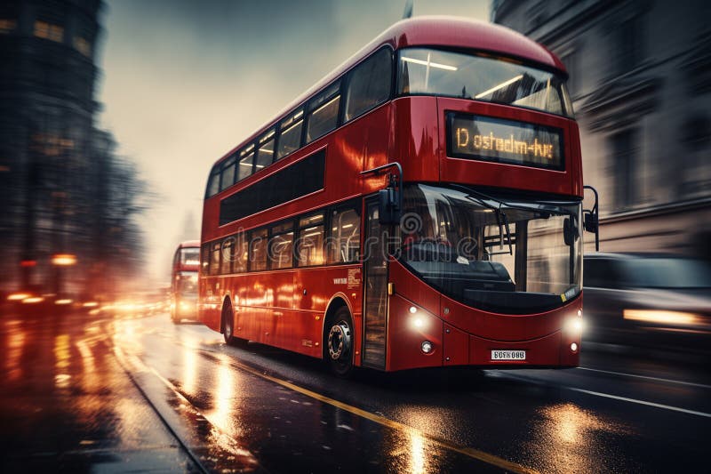Red Double Decker Bus on the Road in London at Sunset Stock ...