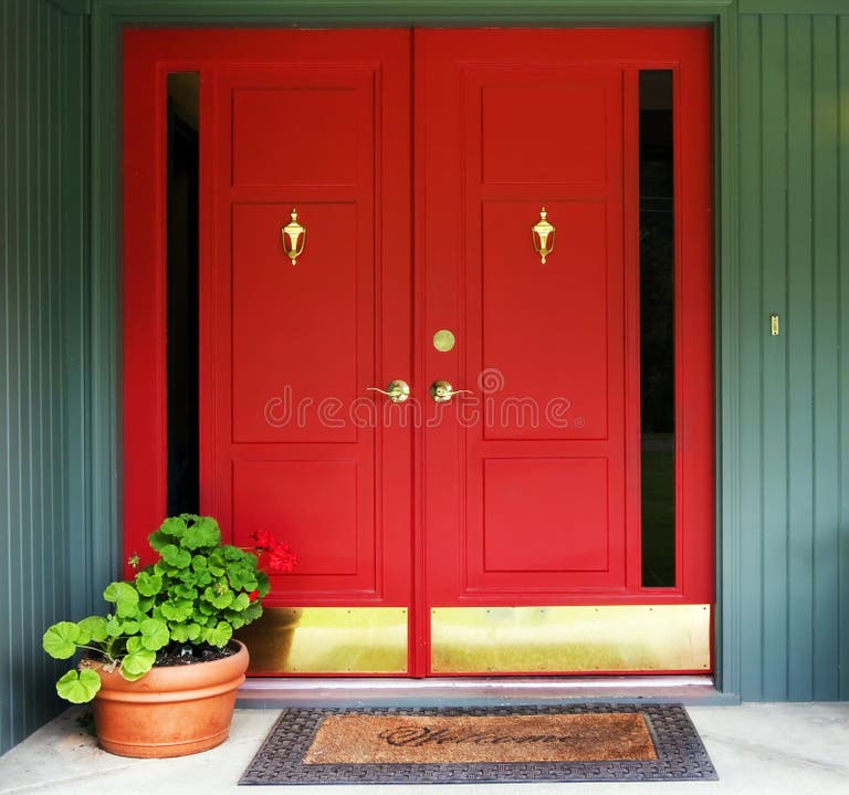Red Double Door Entry stock image. Image of wood, entry - 21407579
