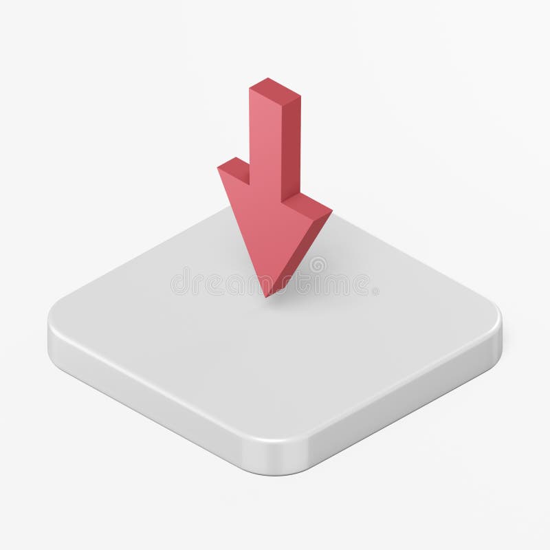 Red Down Arrow Icon. 3d Rendering Square Button Key Isometric View, Interface Ui Ux Element ...