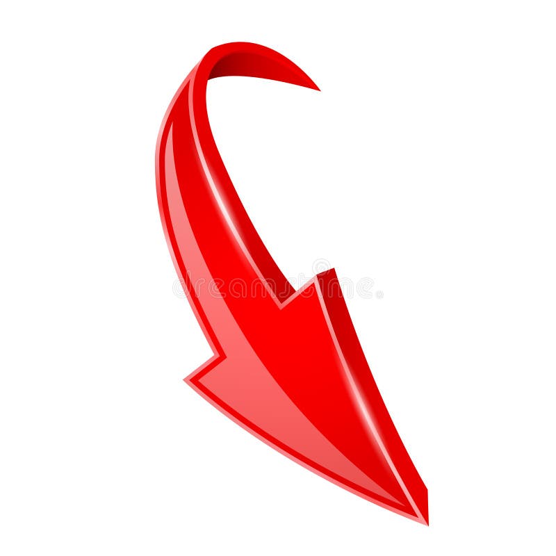 Red Bent Arrow. Down 3d Symbol Stock Vector - Illustration of graphic ...