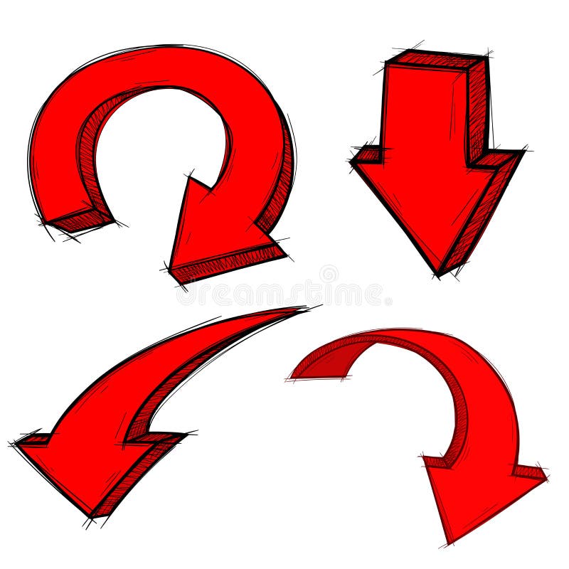 Red DOWN Arrows. Colored Hand Drawn Doodle Stock Vector - Illustration ...