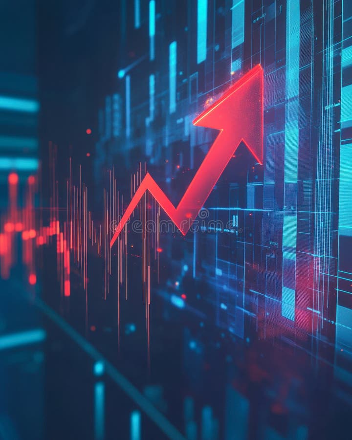 Red Downward Arrow Affects a Modern Financial Dashboard with Abstract ...