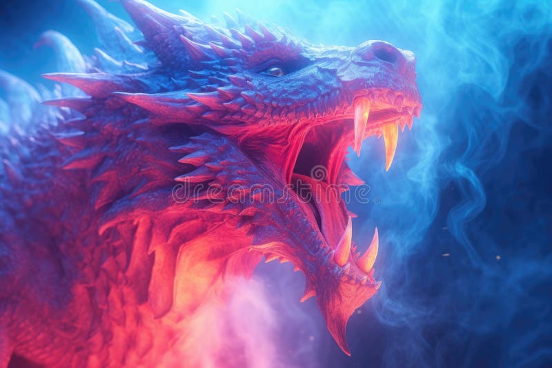 A Red Dragon with Blue Smoke Around it AIG51A Stock Image - Image of ...