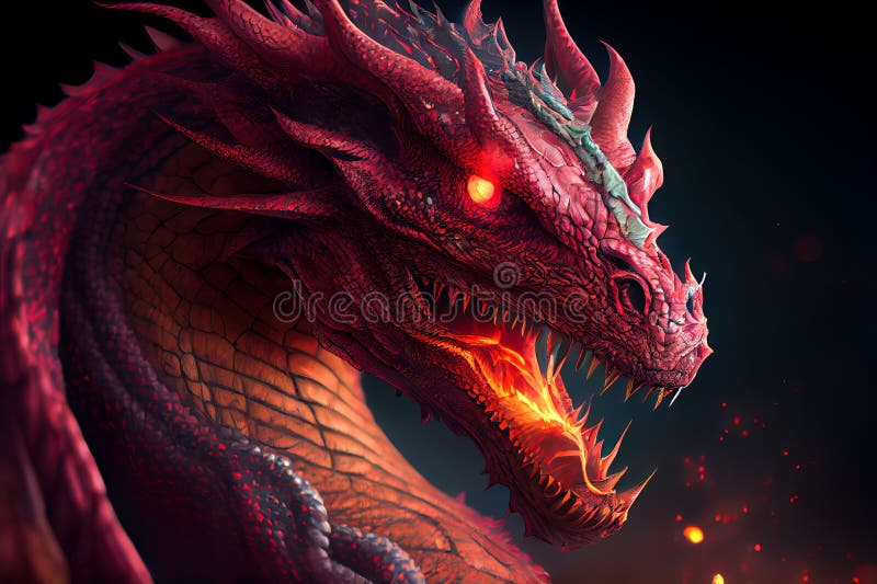 Red Dragon Close-up 3d. Generative AI Stock Illustration - Illustration ...
