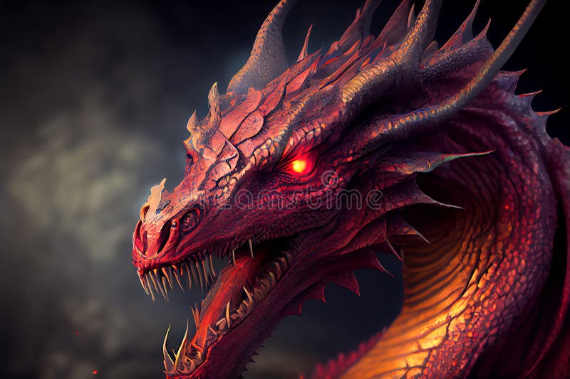 Red Dragon Close-up 3d. Generative AI Stock Illustration - Illustration ...