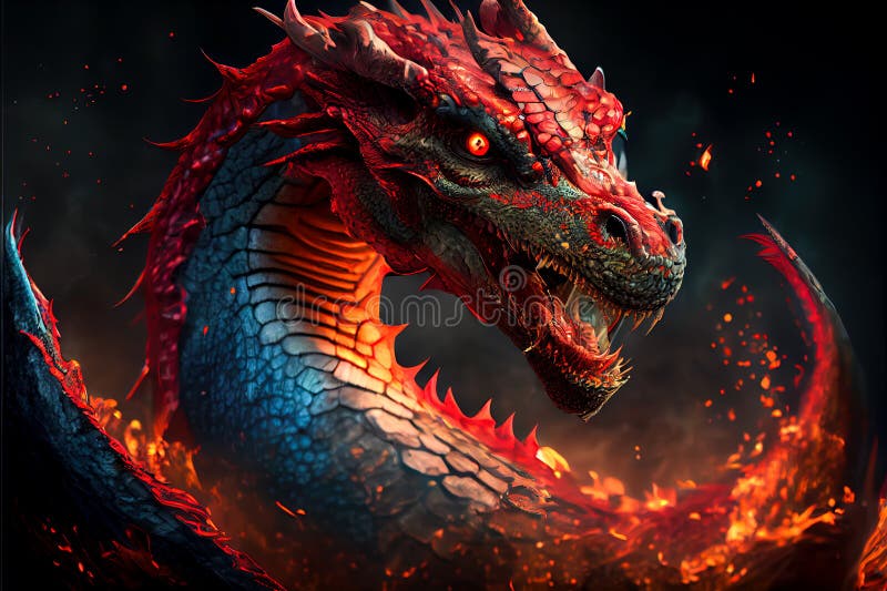 Red Dragon Close-up 3d. Generative AI Stock Illustration - Illustration ...