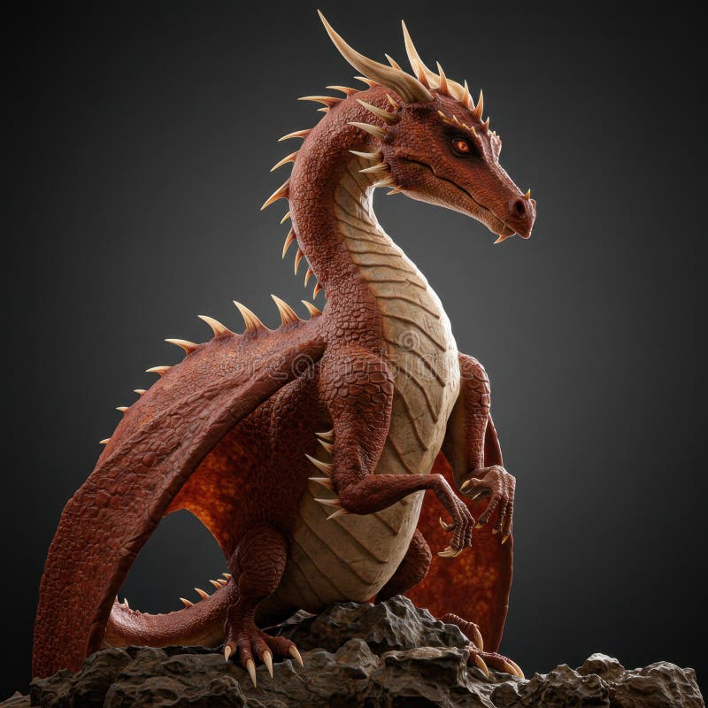 Red Dragon Fantasy Creature 3D Render Stock Illustration - Illustration ...