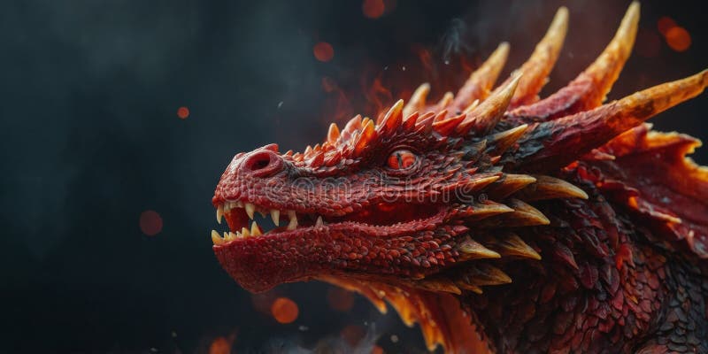 A Red Dragon with a Fiery Mouth is Spewing Flames. Stock Illustration ...