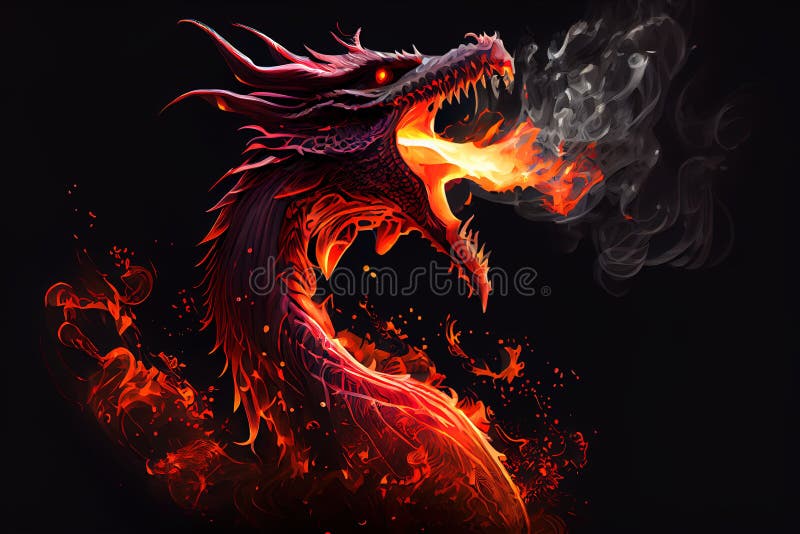Red dragon with fire stock illustration. Illustration of paintings ...