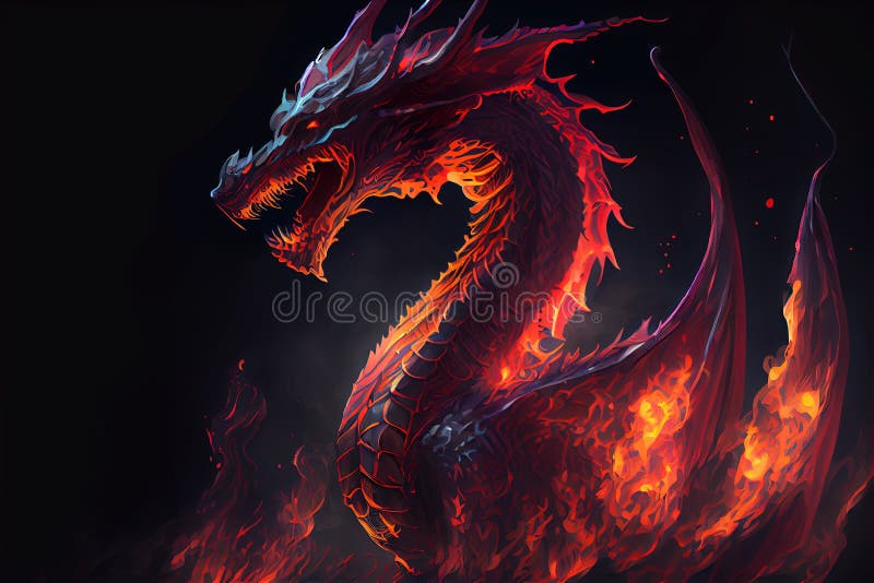 Red dragon with fire stock illustration. Illustration of fantasy ...