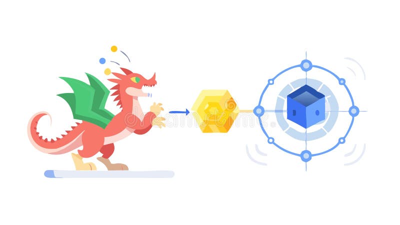 Red Dragon and a Floating Digital Cube, Blockchain and Fantasy Concept ...