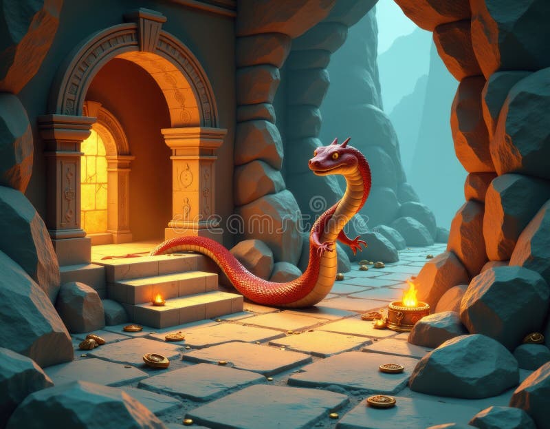 Red Dragon Guardian of the Cave Entrance Stock Illustration ...