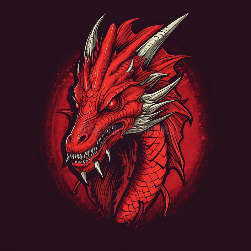 Red Dragon Head Design with Sharp Features and Intense Expression Set ...