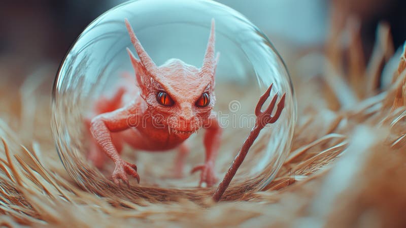 A Red Dragon Inside a Glass Ball with an Evil Looking Devil, AI Stock ...