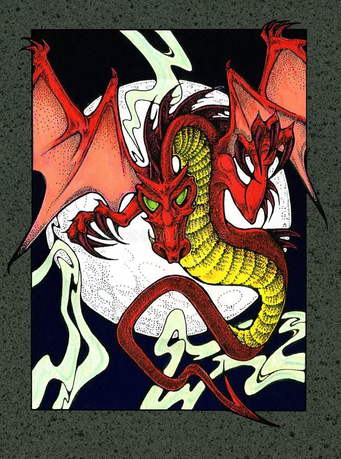 Red dragon at night stock illustration. Illustration of fantasy - 27573799
