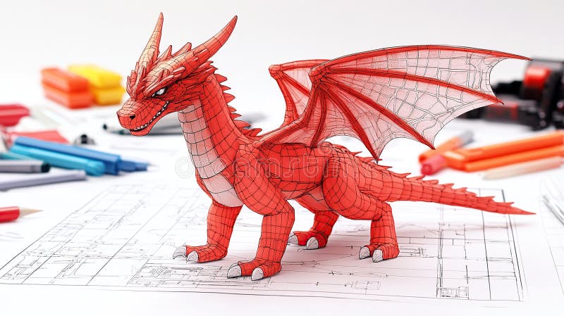 Red Dragon Papercraft Model, Intricate Design Stock Illustration ...