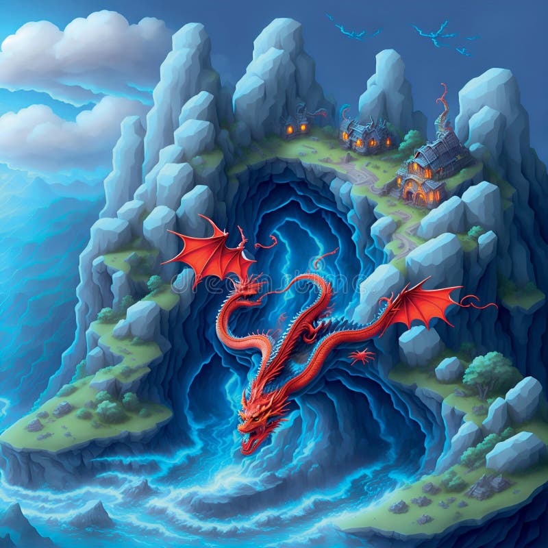 A Red Dragon with a Rampage on an Island. Generative AI Stock ...