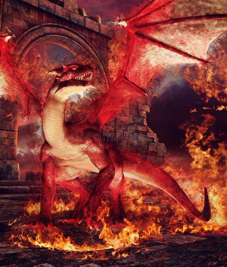 Red Dragon in a Ring of Fire Stock Illustration - Illustration of ...