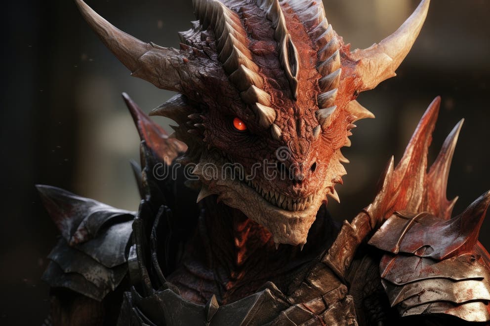 A Red Dragon with Sharp Spikes and Sharp Horns Stock Illustration ...