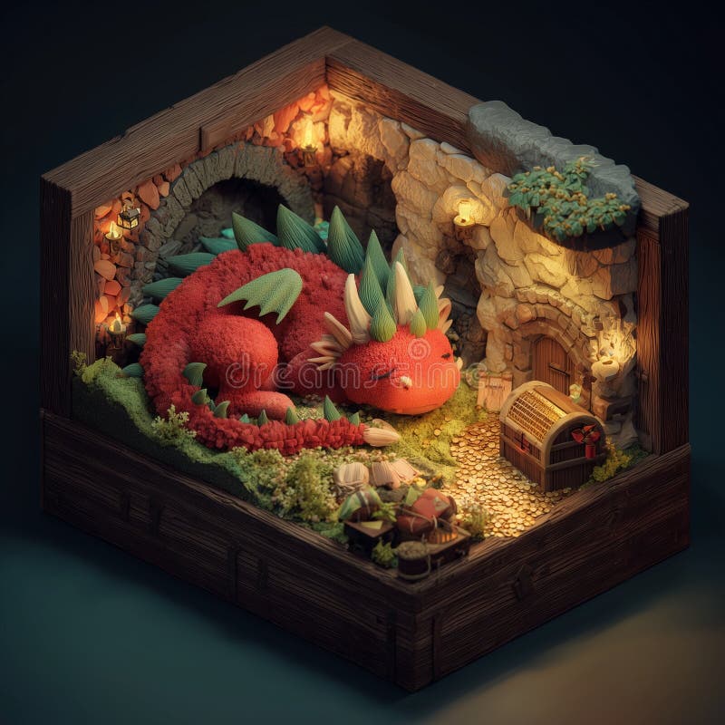 A Red Dragon Sleeping in His Treasure Room Stock Photo - Image of beast ...