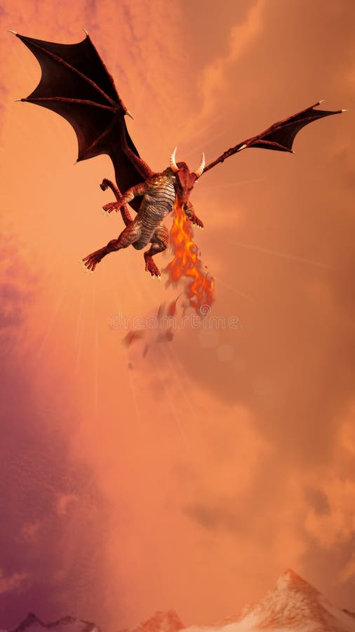 Red Dragon Spiting Fire Illustration Stock Illustration - Illustration ...
