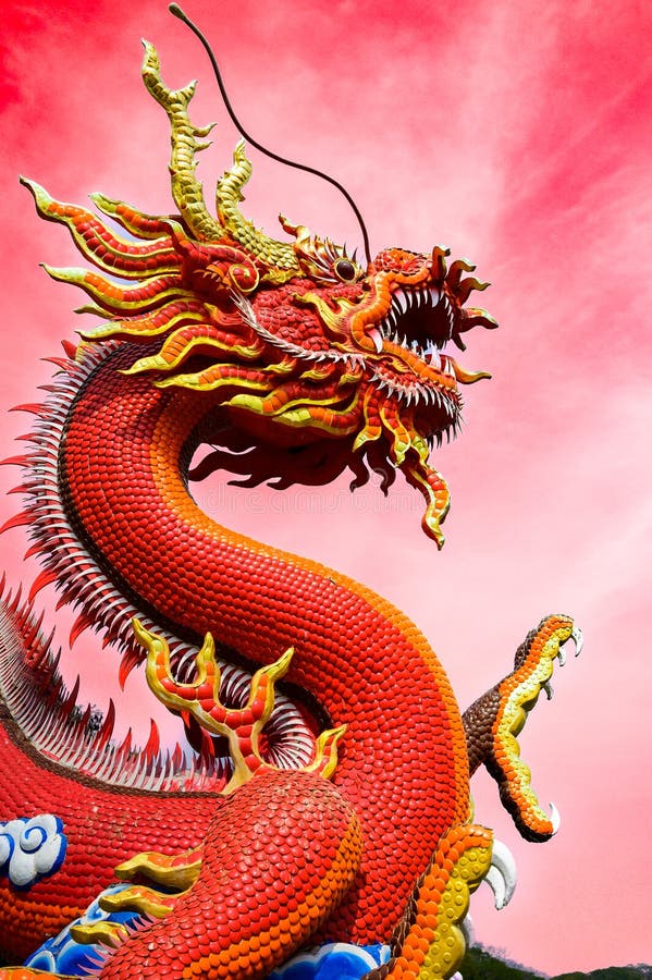 Red Dragon Statue with Sky Background Stock Photo - Image of somboon ...