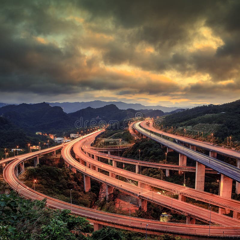 Red Dramatic Sunset Over Highway Stock Photo - Image of dark, landscape ...