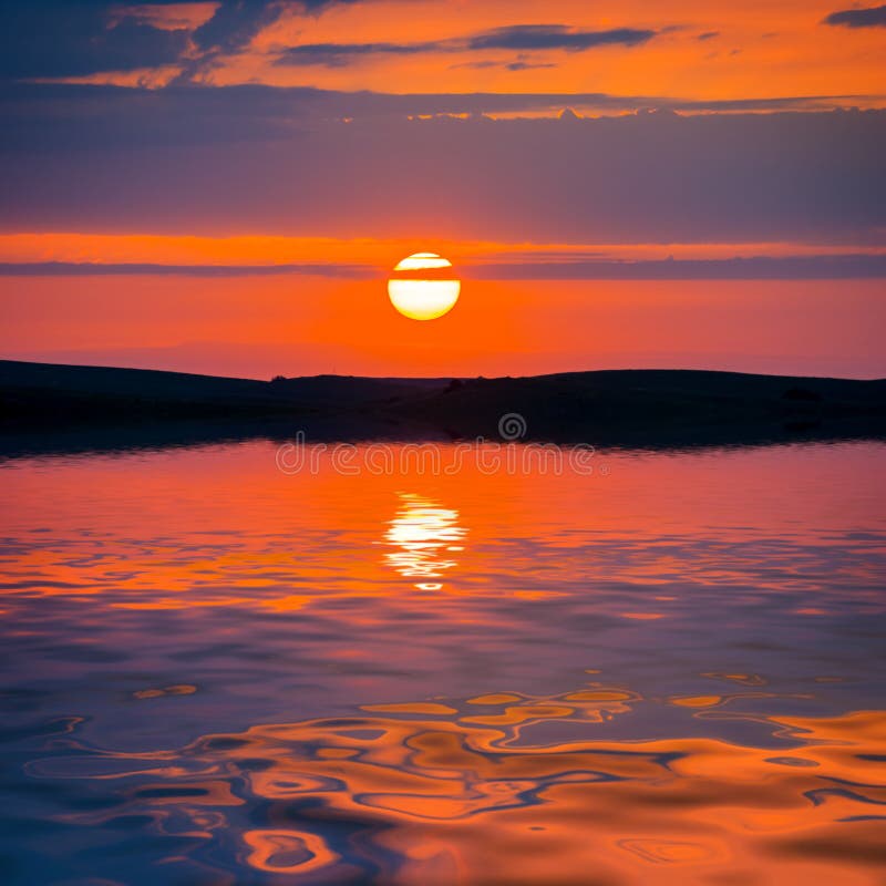 Dramatic Sunset Reflected in a Lake Stock Photo - Image of scene, glow ...
