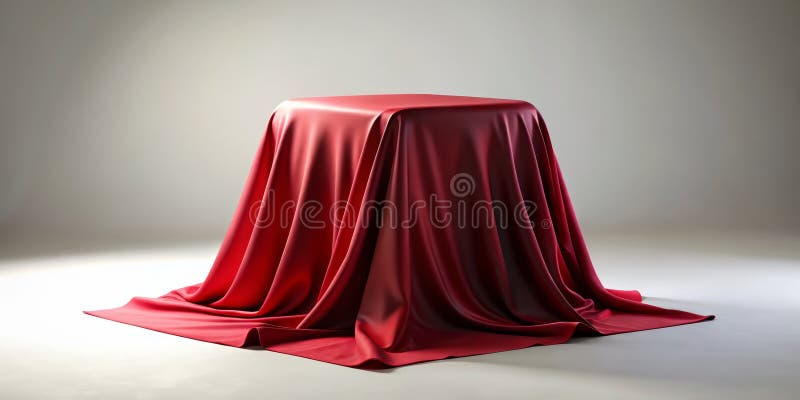 Red Drape Cubical Form, Satin Fabric, Mystery Reveal Stock Illustration ...